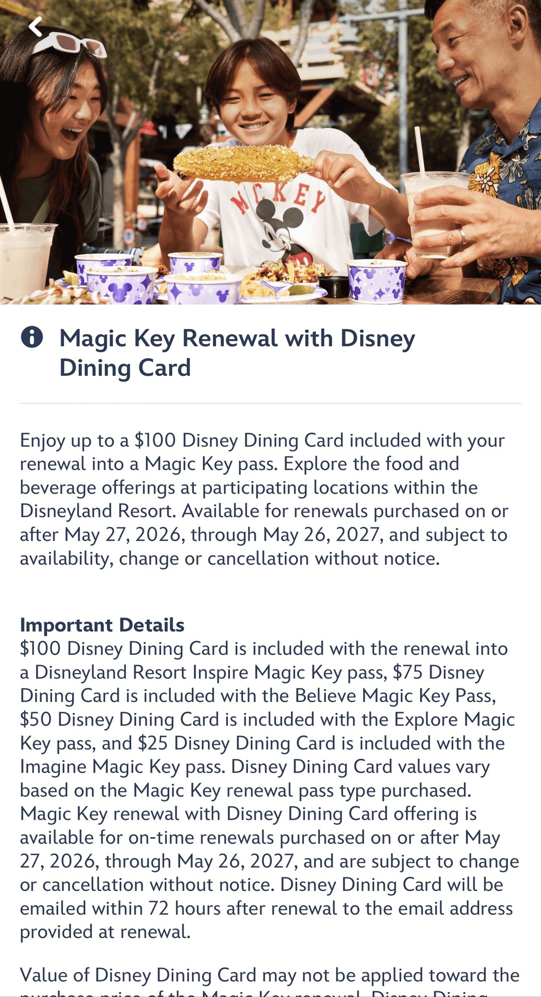 Receive Up To $100 Dining Card With Magic Key Renewal - WDW News Today