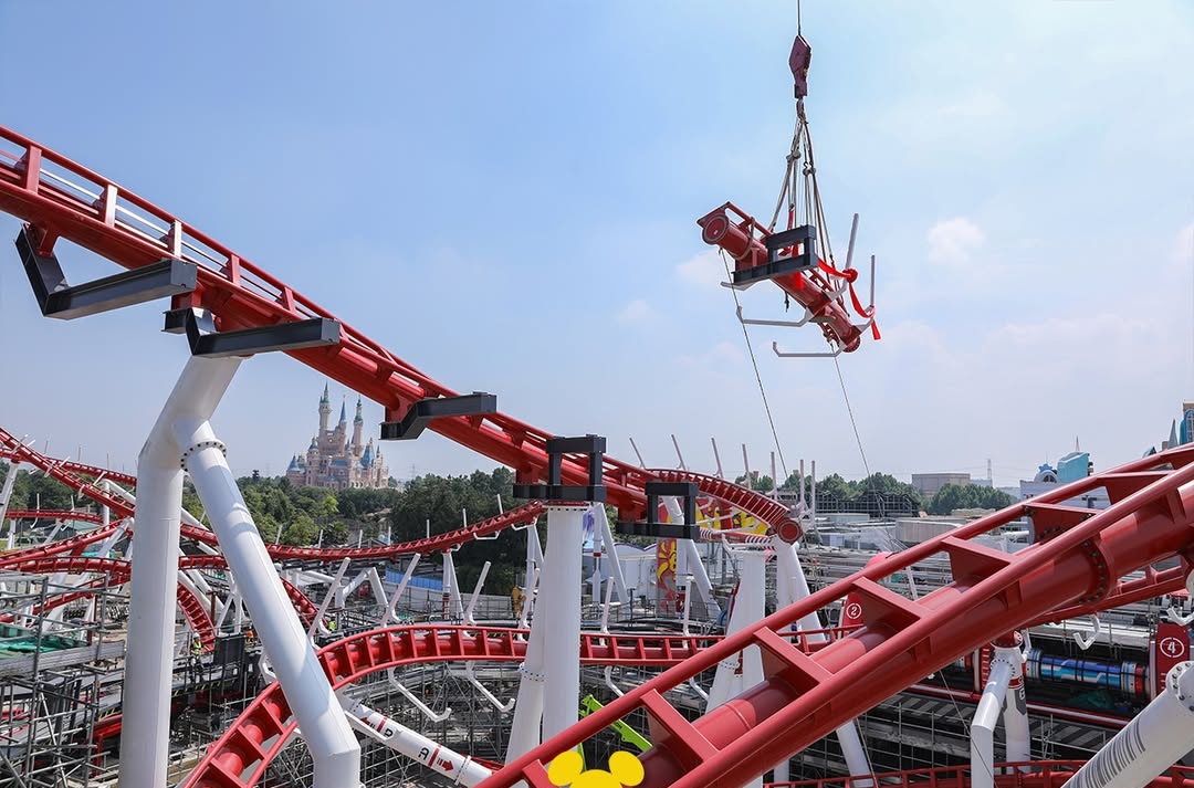 Final Track Piece of Spider-Man Roller-Coaster Installed at Shanghai ...